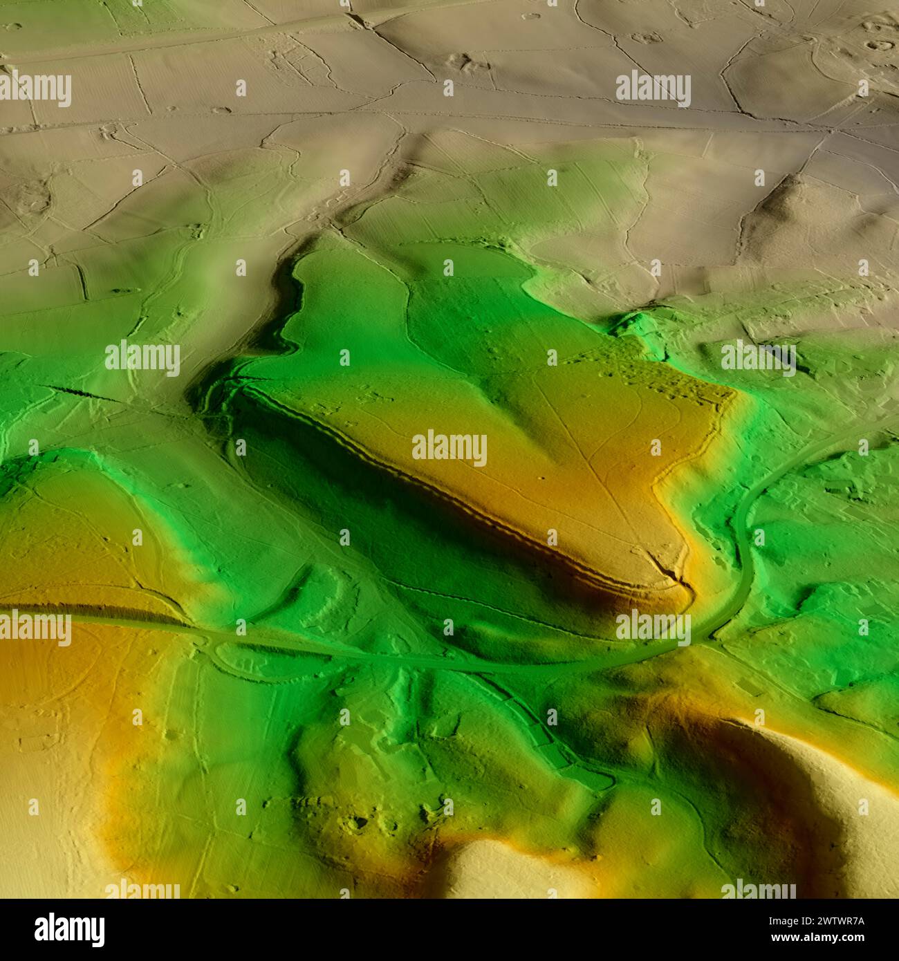 3D LiDAR model of Oldbury Hillfort in Kent, UK. The digital terrain ...