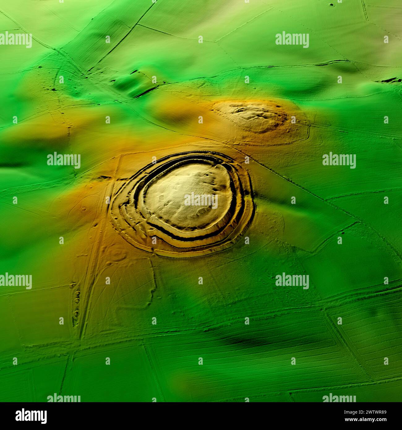 3D LiDAR scan of Badbury Rings in Dorset, UK. This digital terrain ...