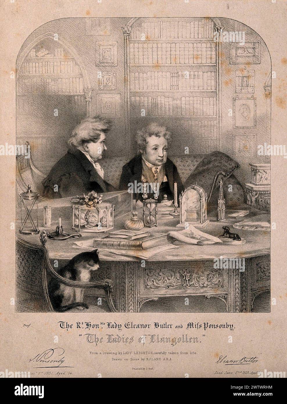 Lithograph of Sarah Ponsonby (1755–1831, left) and Lady Eleanor Butler ...