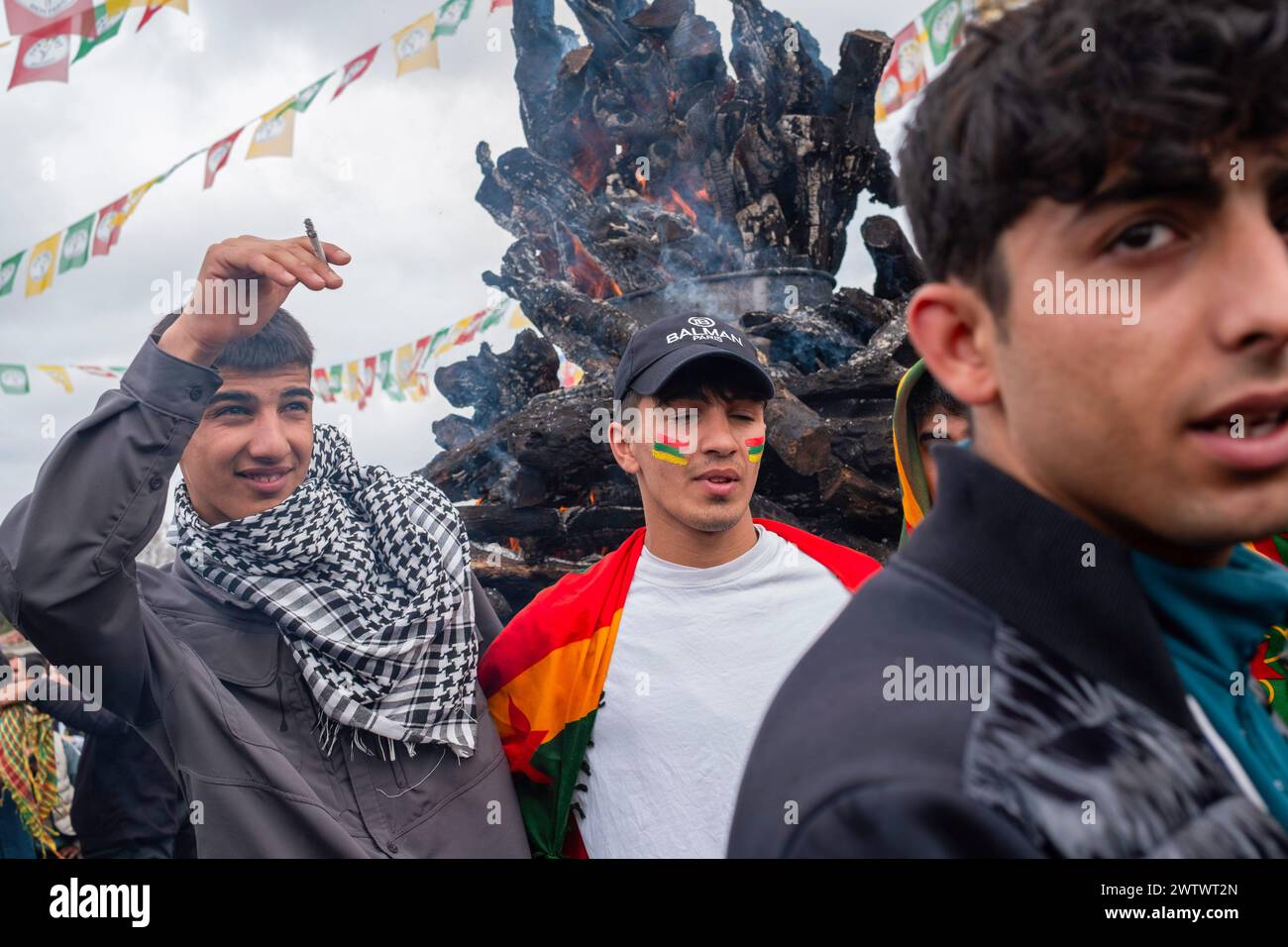 Batman, Turkey. 19th Mar, 2024. Young people are playing around the ...