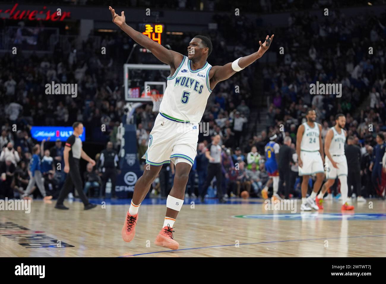 Minnesota Timberwolves guard Anthony Edwards (5) celebrates after ...