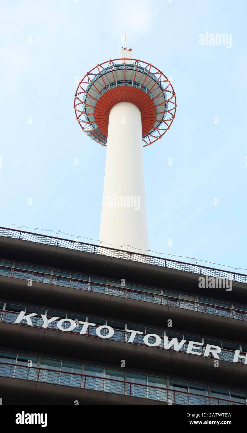 Kyoto Tower, a 100-meter observation deck is illuminated in Shimogyo ...