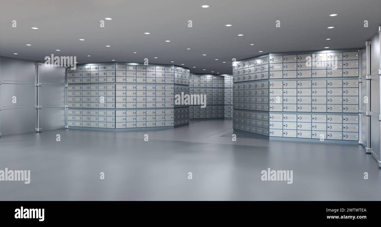 3d rendering safe deposit boxes inside bank vault interior Stock Photo ...