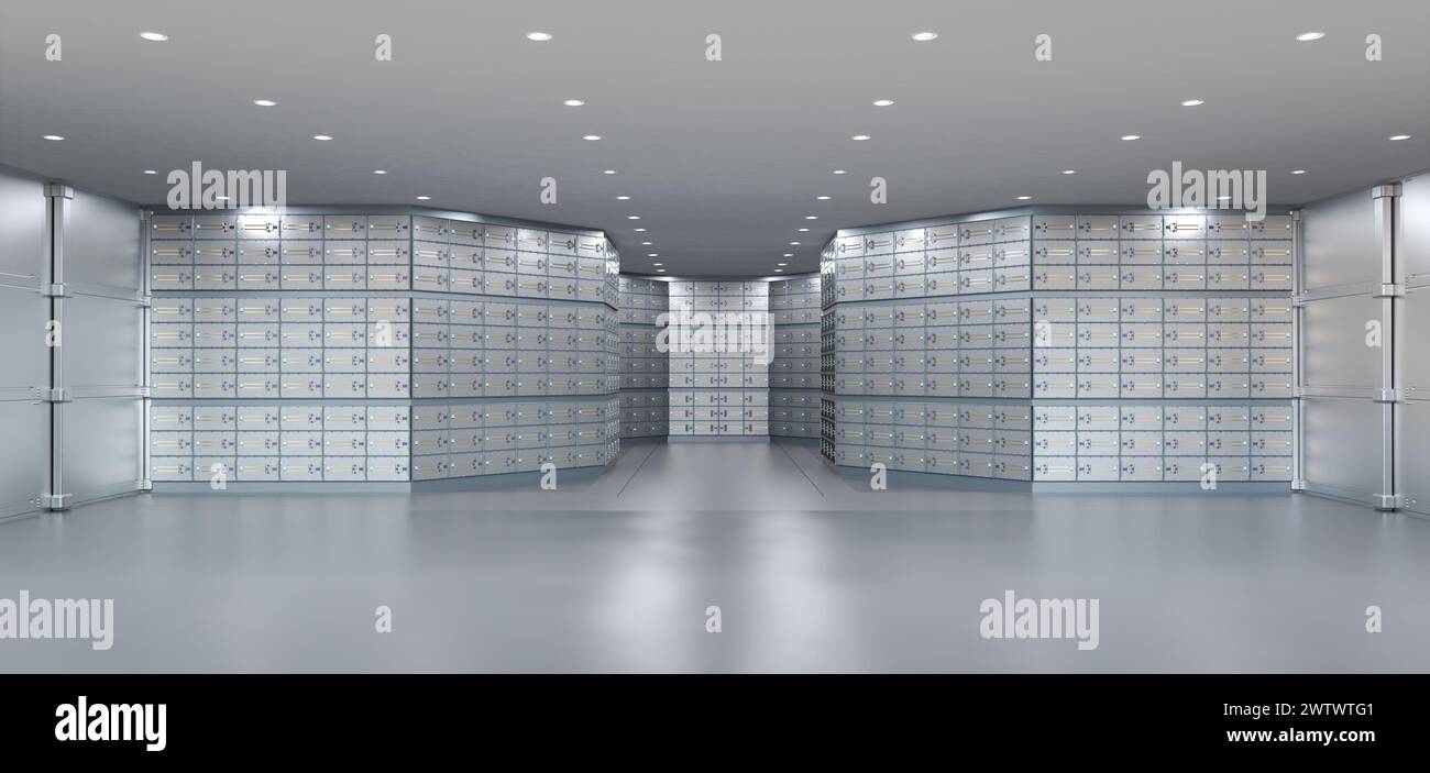 3d rendering safe deposit boxes inside bank vault interior Stock Photo ...
