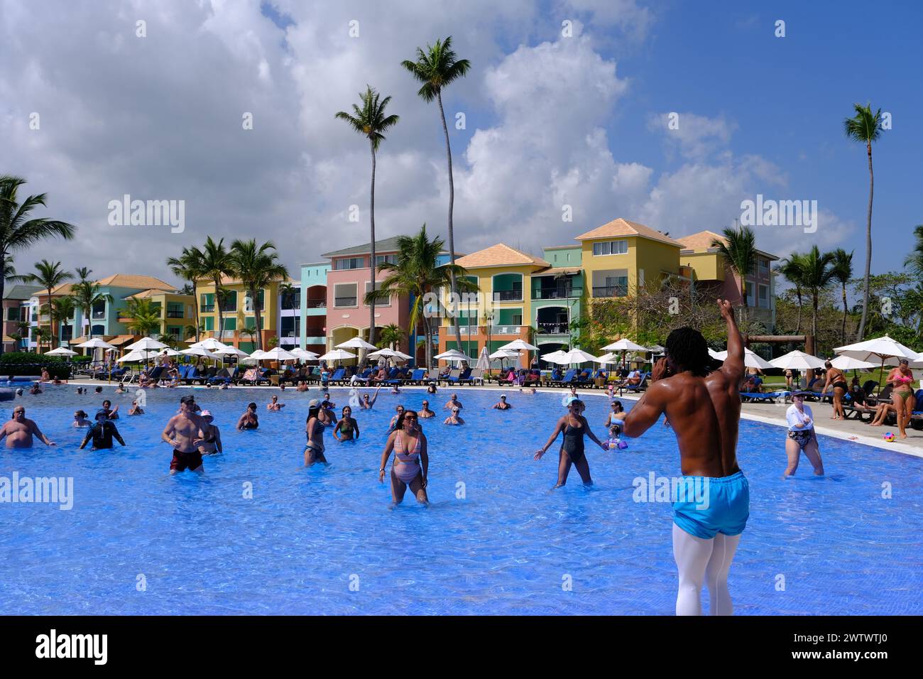 An Instructor demonstrating the moves in a water Aerobics Class, Ocean ...
