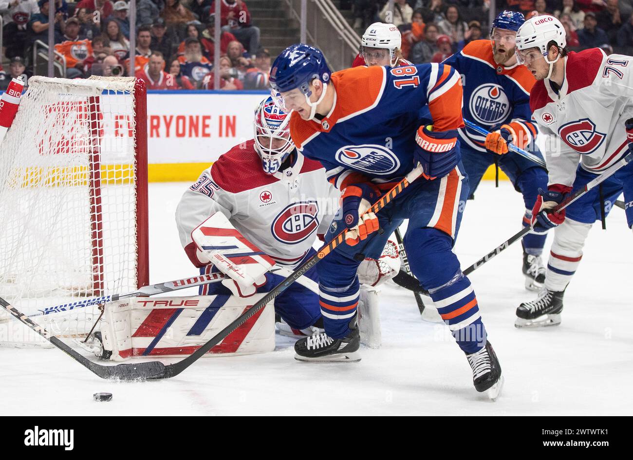 Montreal Canadiens goalie Sam Montembeault (35) makes the save on ...