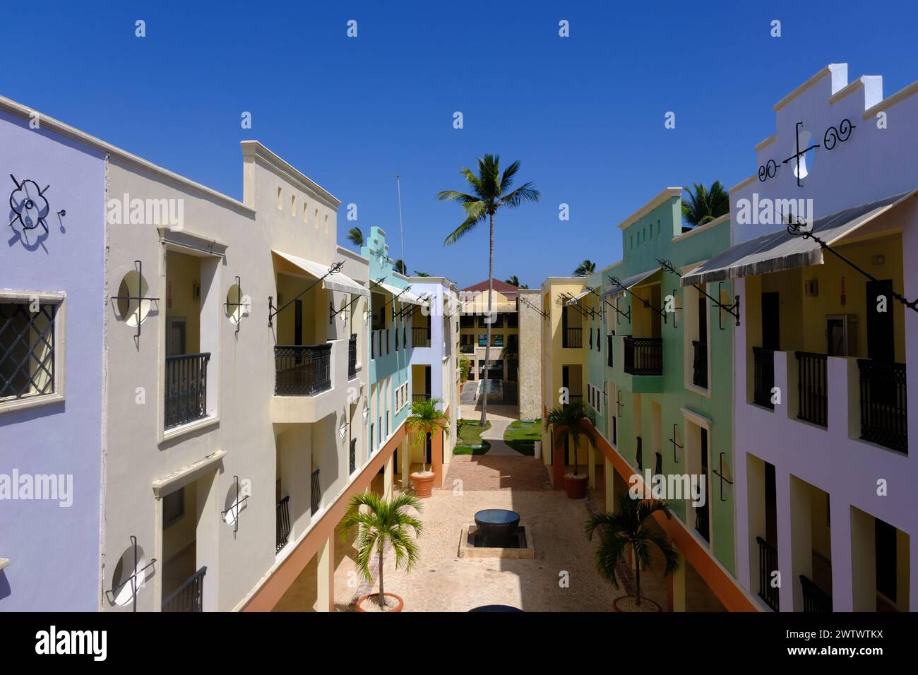 Colorful buildings of Ocean Blue & Sand Resort. Punta Cana. Dominican ...