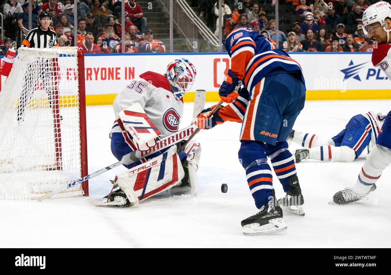 Montreal Canadiens goalie Sam Montembeault (35) makes the save on ...