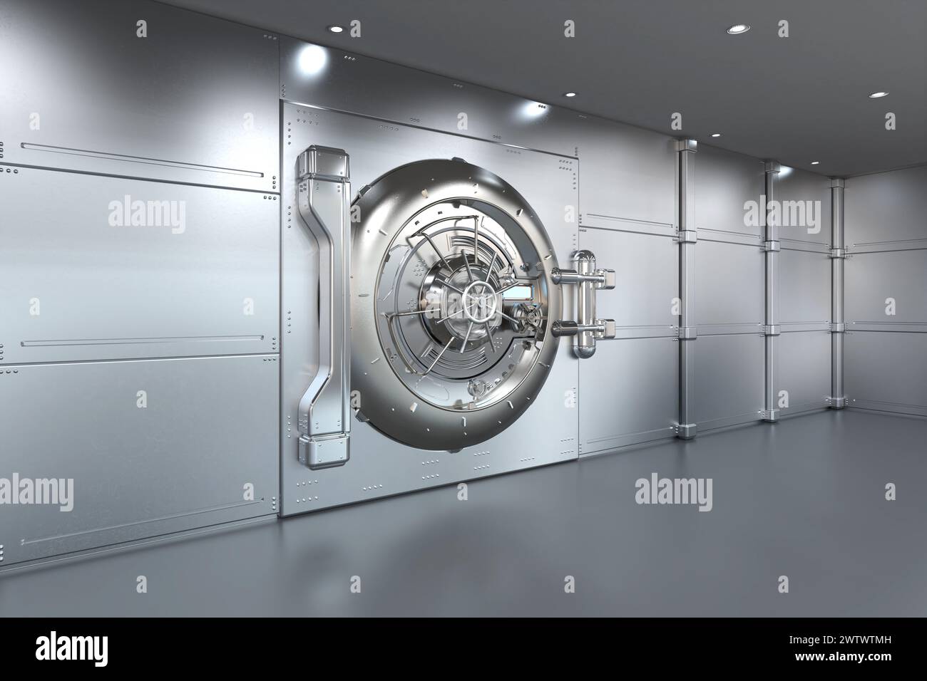 3d rendering bank vault door closed with empty space Stock Photo - Alamy