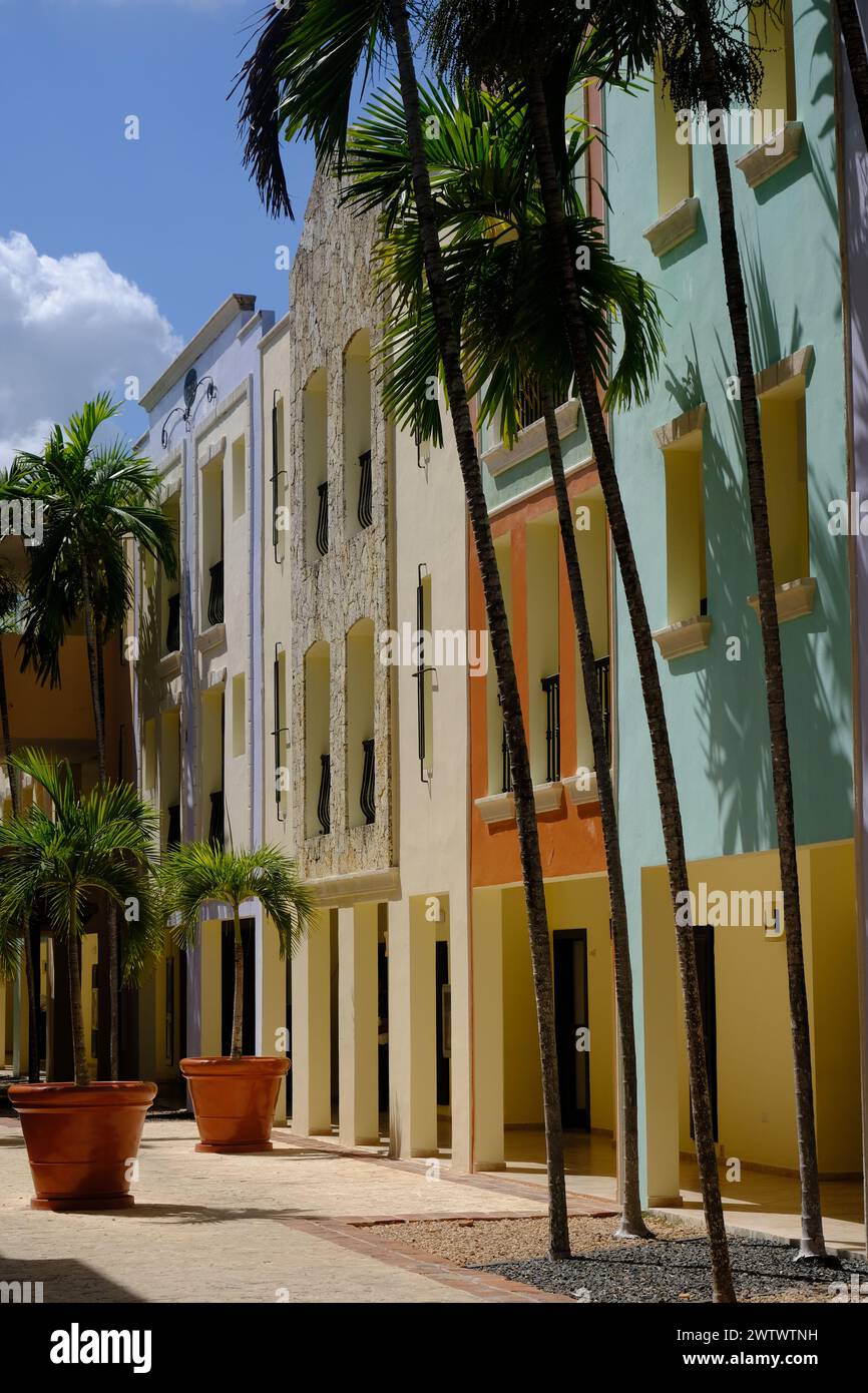 Colorful buildings of Ocean Blue & Sand Resort. Punta Cana. Dominican ...