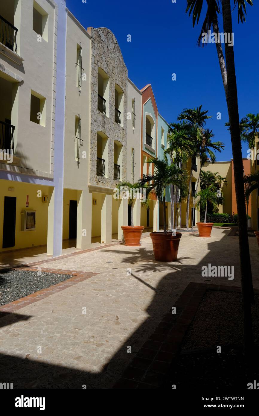 Colorful buildings of Ocean Blue & Sand Resort. Punta Cana. Dominican ...
