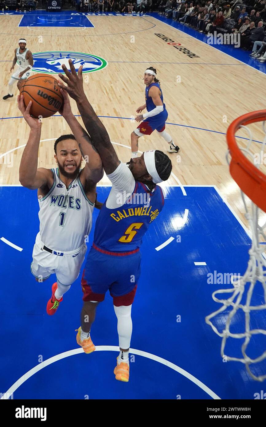 Minnesota Timberwolves forward Kyle Anderson (1) goes up for a shot as ...