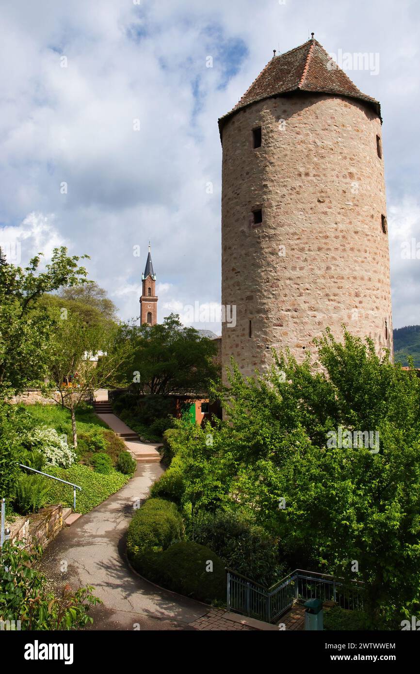 Wienheim, Germany - May 19, 2021: Path next to a tower wtih a tower in ...