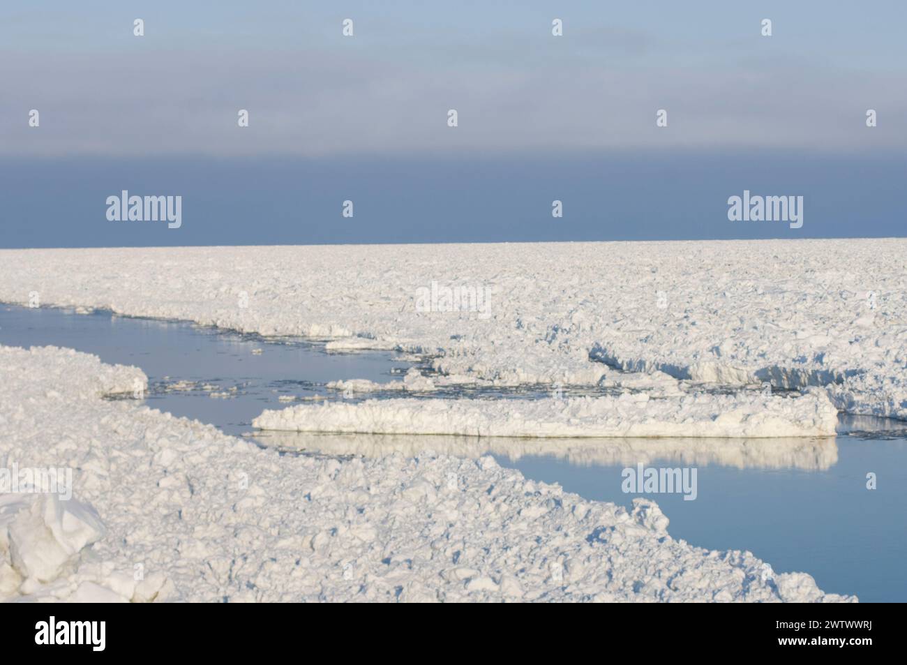 Seascape open lead rough pack ice over the Chukchi sea in springtime ...