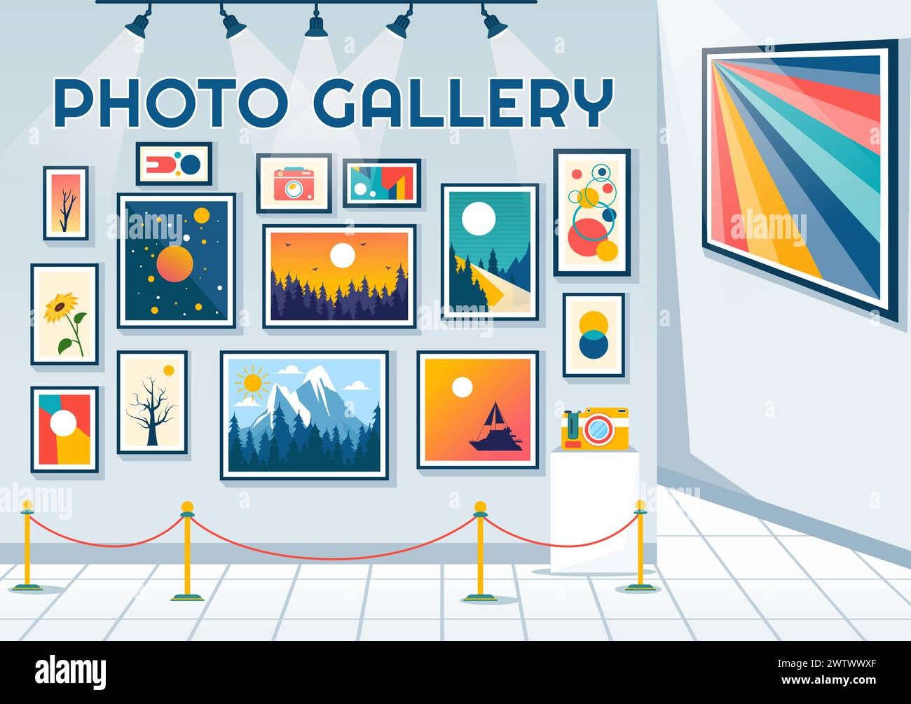 Photo Gallery Vector Illustration for Museum Visitors View Exhibition ...