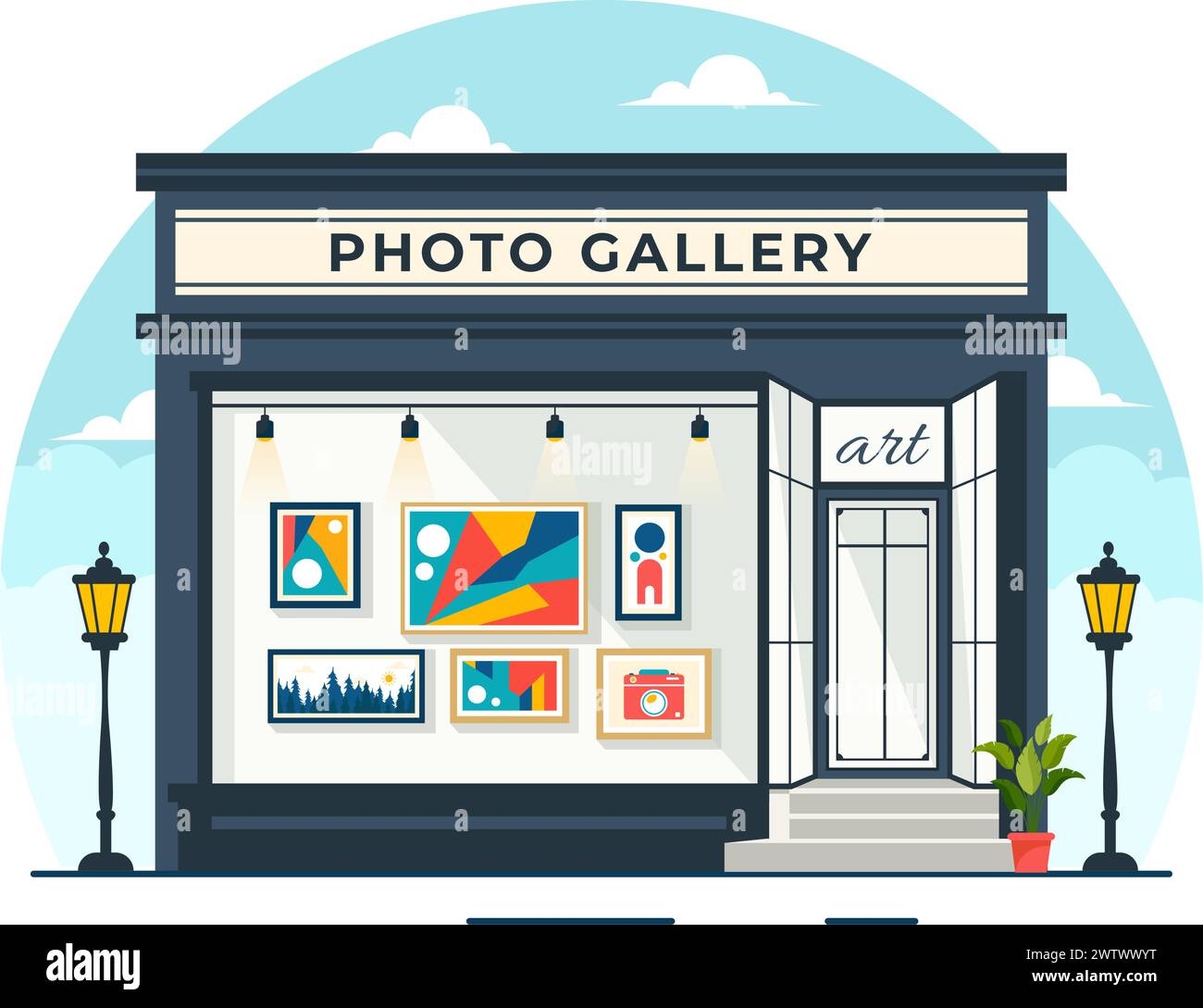 Photo Gallery Vector Illustration for Museum Visitors View Exhibition ...