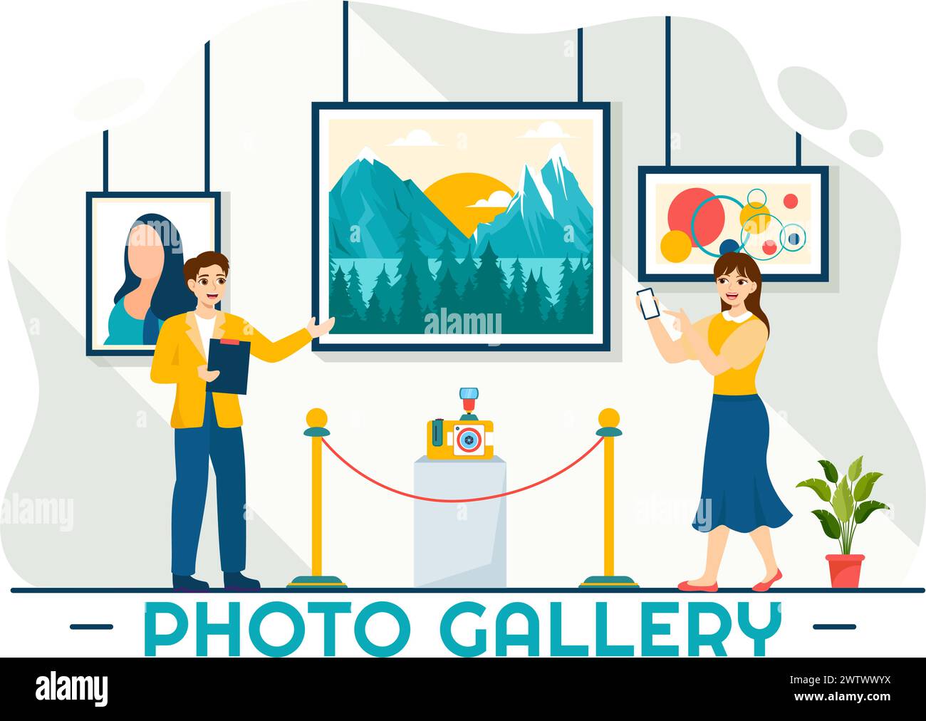 Photo Gallery Vector Illustration for Museum Visitors View Exhibition ...