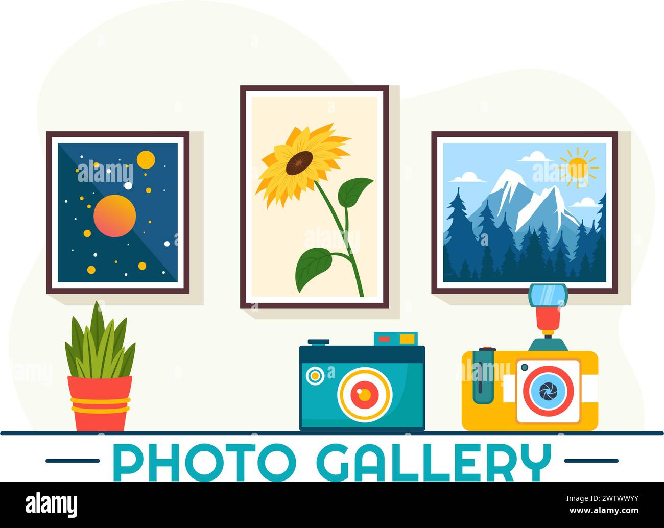 Photo Gallery Vector Illustration for Museum Visitors View Exhibition ...