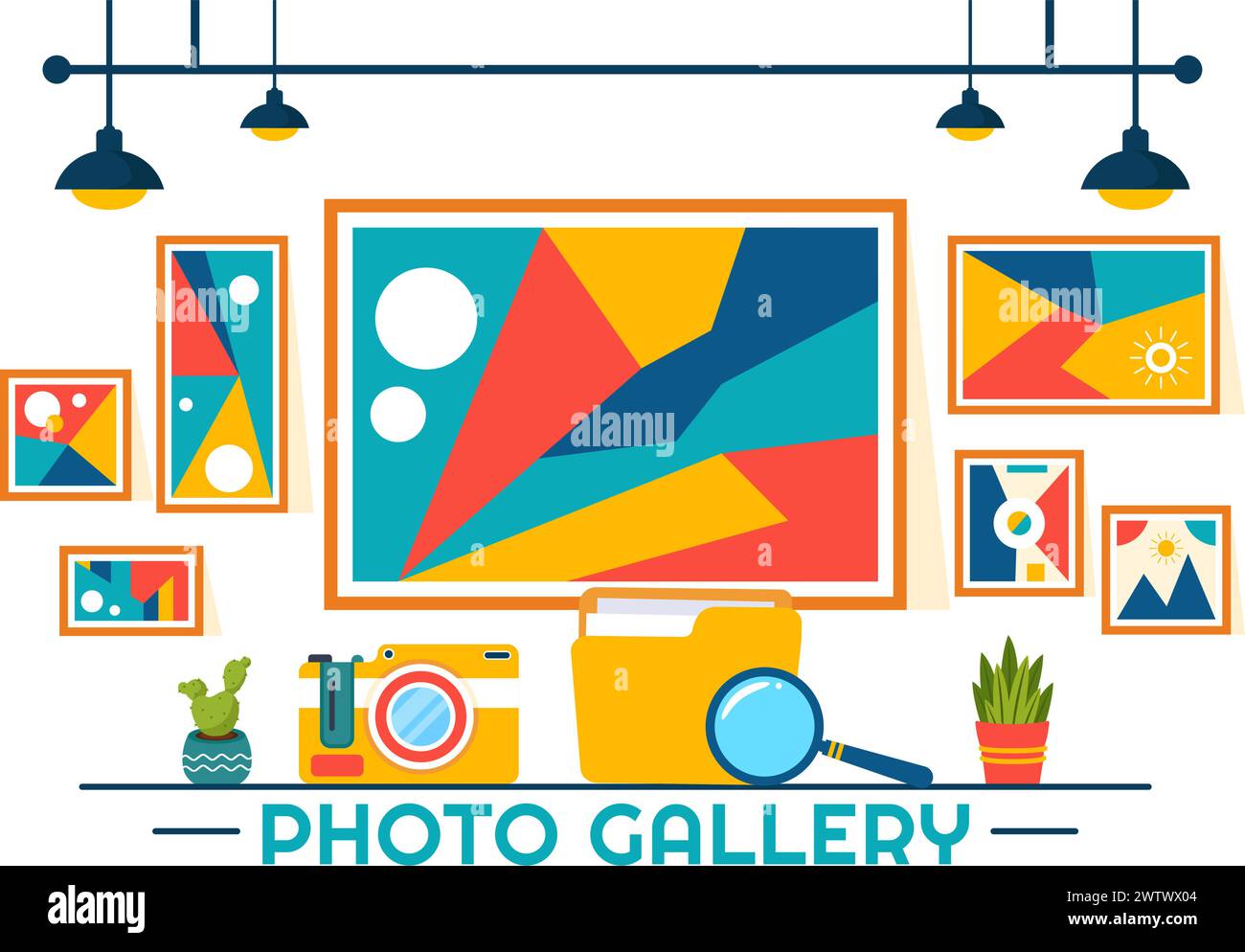 Photo Gallery Vector Illustration for Museum Visitors View Exhibition ...