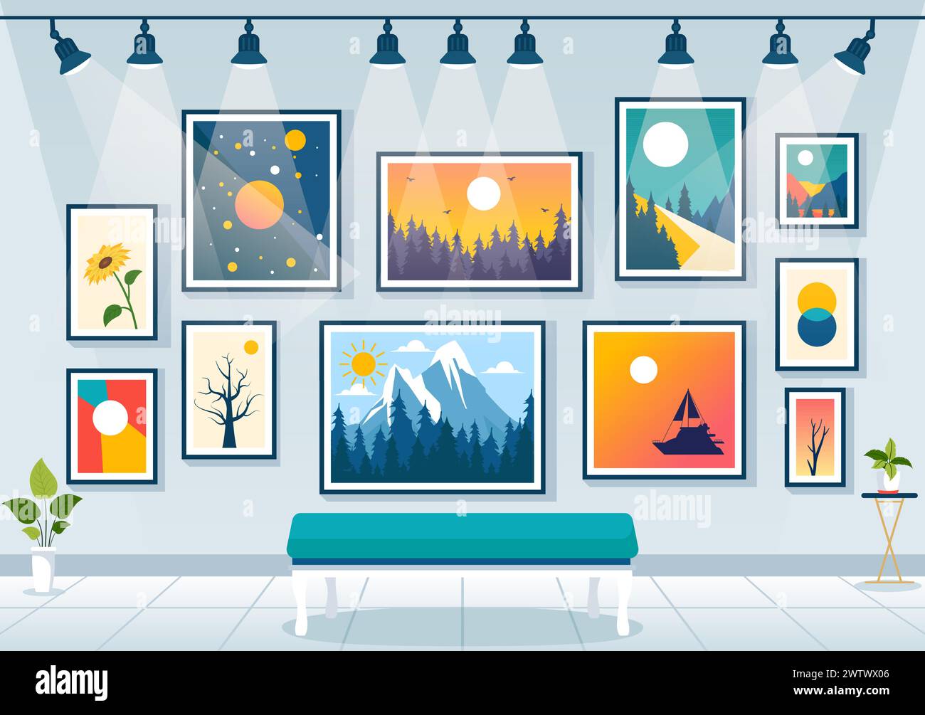 Photo Gallery Vector Illustration for Museum Visitors View Exhibition ...