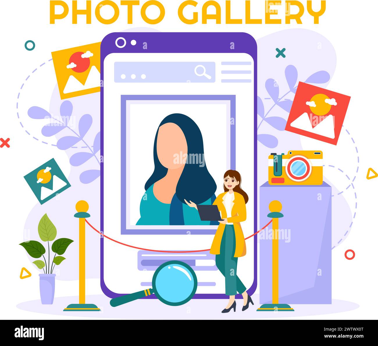 Photo Gallery Vector Illustration for Museum Visitors View Exhibition ...