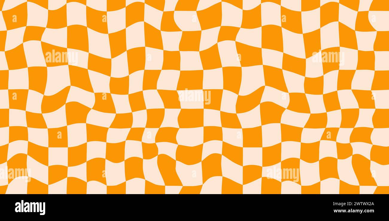 Seamless orange liquid checkerboard pattern. Repeated distorted ...
