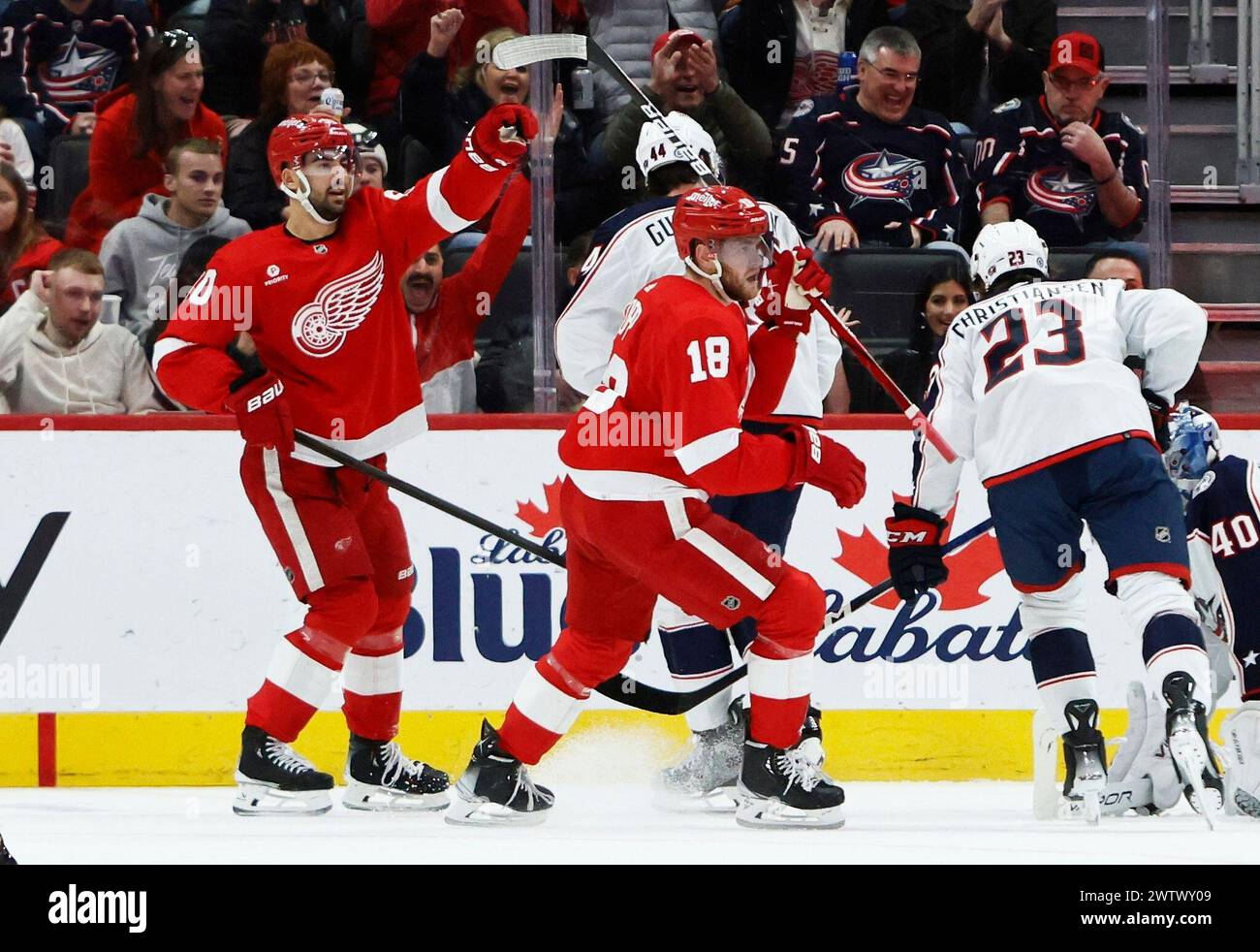 Detroit Red Wings center Joe Veleno (90) and center Andrew Copp (18 ...