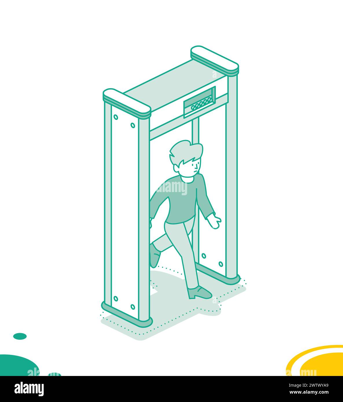 Isometric airport security gate. Man walks through a metal detector ...