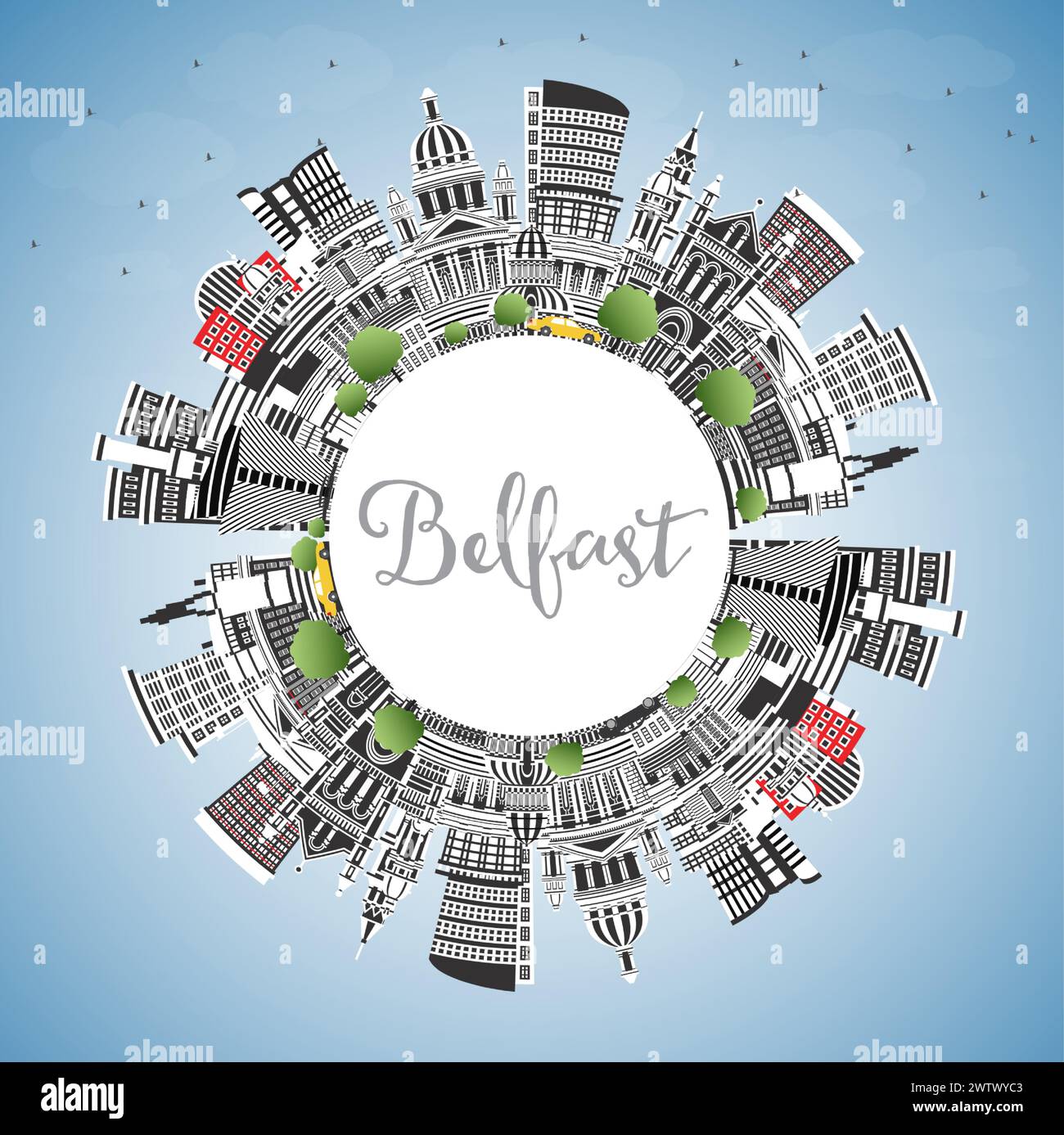 Belfast Northern Ireland City Skyline with Color Buildings, Blue Sky ...