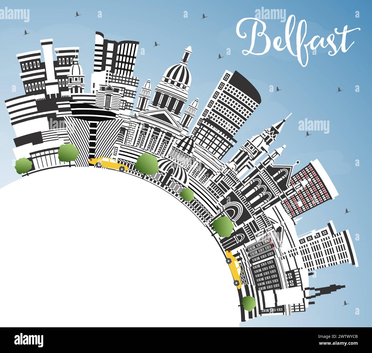 Belfast Northern Ireland City Skyline with Color Buildings, Blue Sky ...