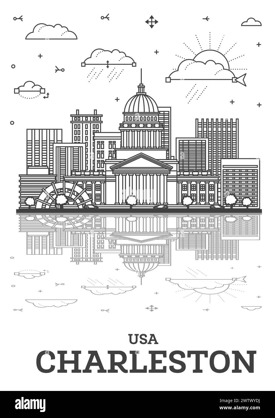 Charleston united states outline Black and White Stock Photos & Images ...