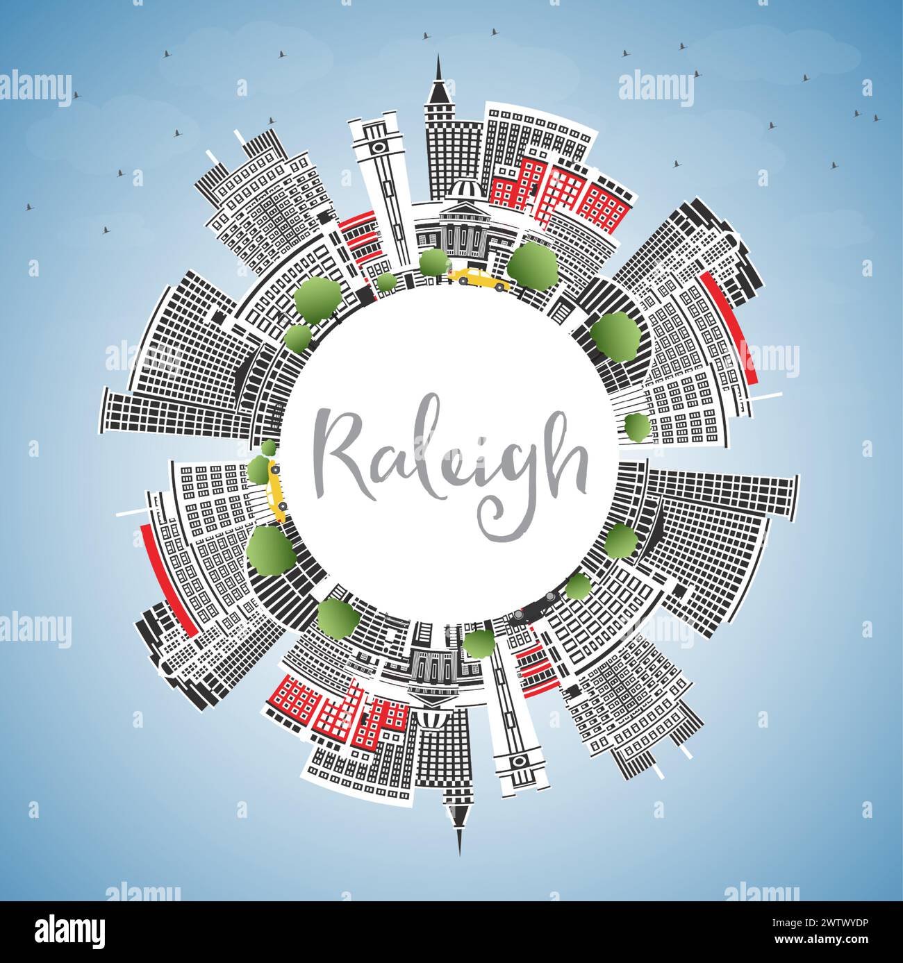Raleigh North Carolina City Skyline with Color Buildings, Blue Sky and ...