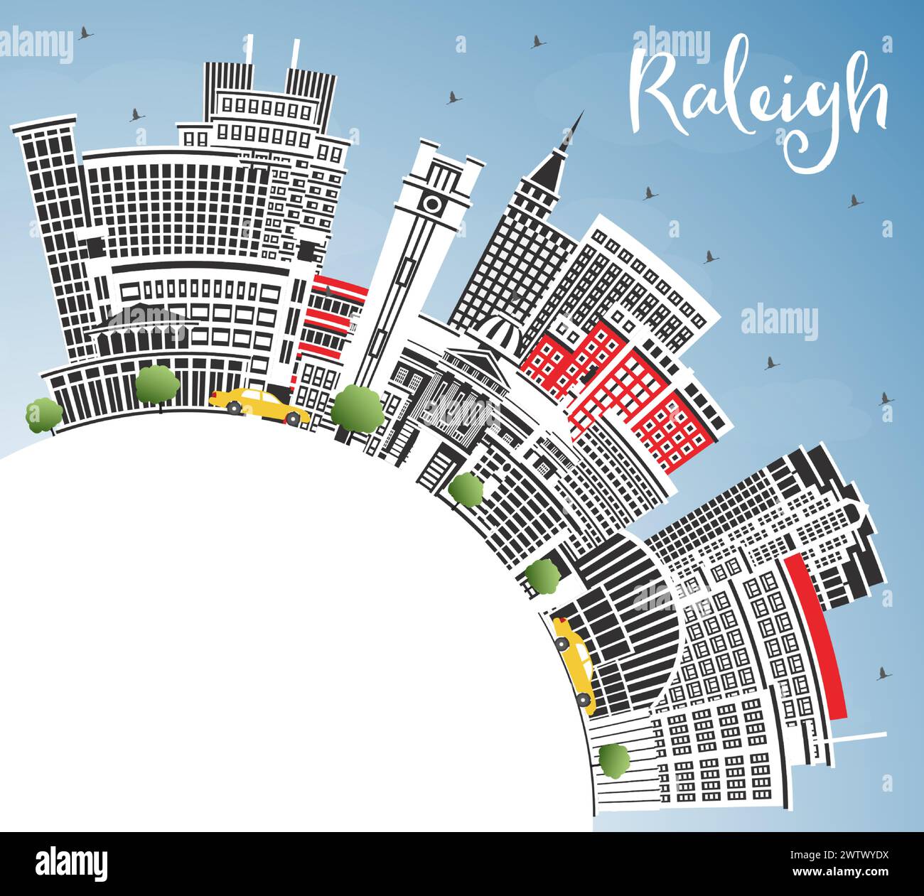 Raleigh North Carolina City Skyline with Color Buildings, Blue Sky and ...