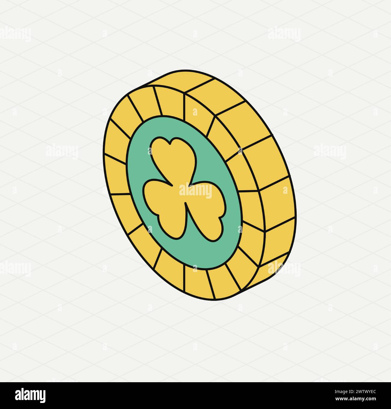 Yellow green coin. Isometric icon. Symbol of Saint Patrick day. Vector ...