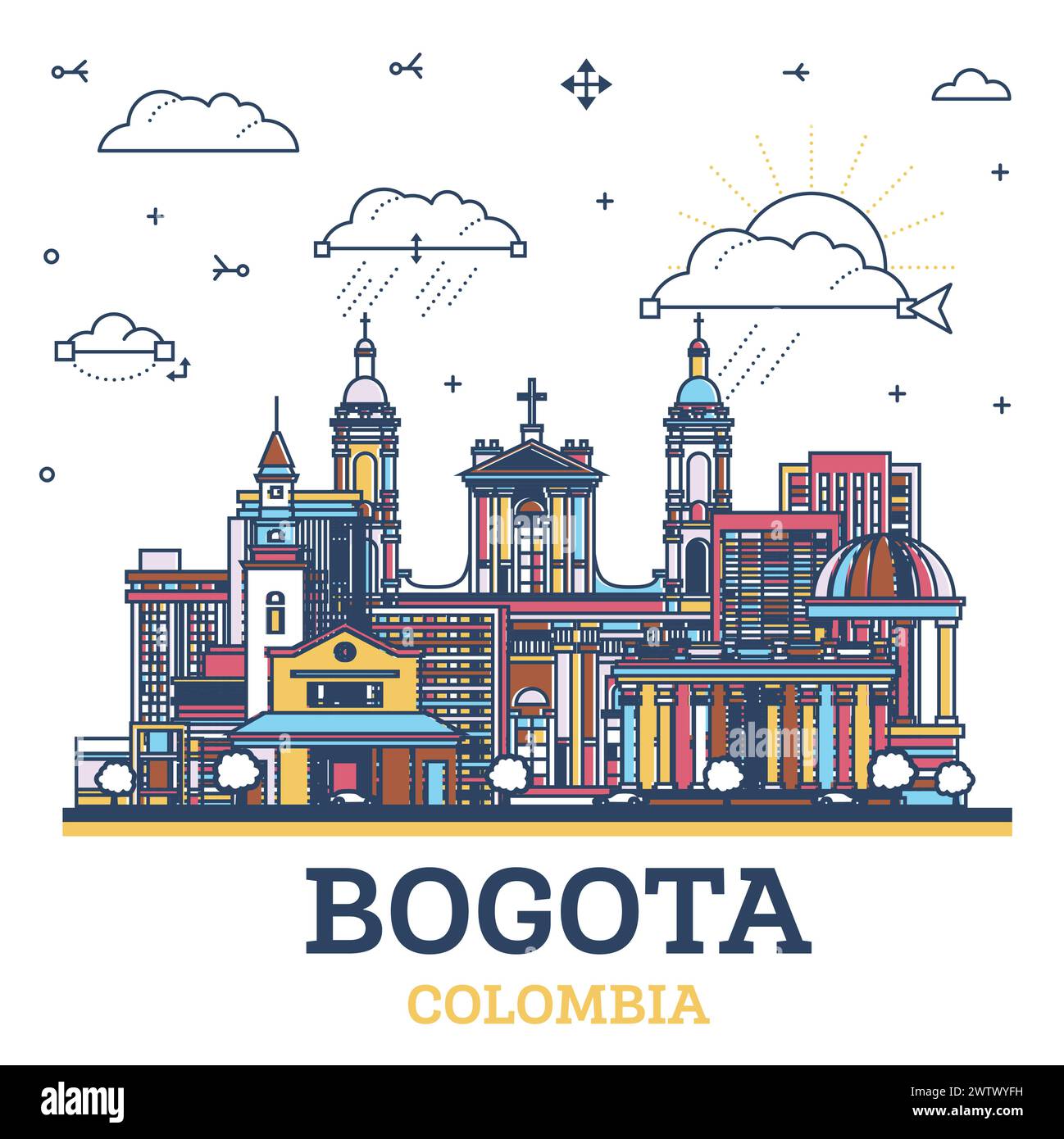 Outline Bogota Colombia City Skyline with colored Historic Buildings ...