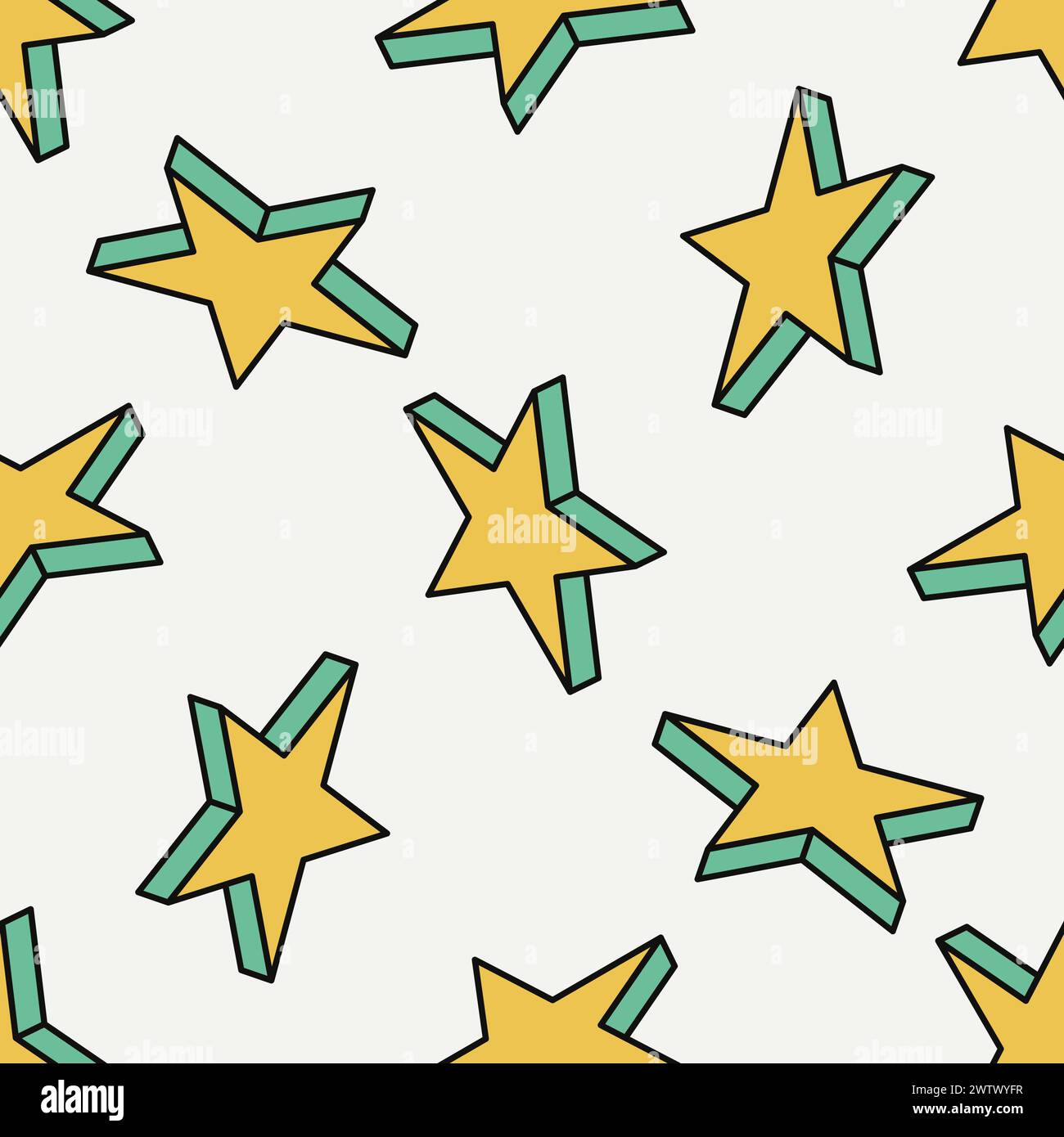 Seamless pattern with yellow green stars. Isometric concept. Symbols on ...