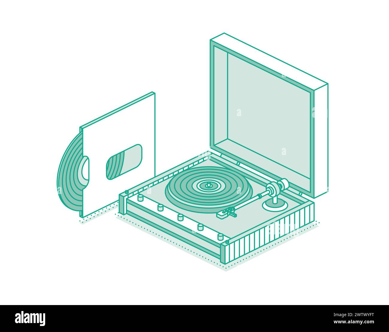 Isometric vinyl player with one plate. Vector illustration. Objects ...