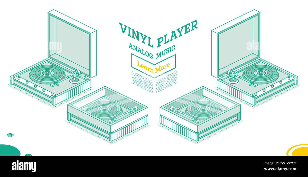 Isometric vinyl player with disk and cover. Vector illustration. Object ...