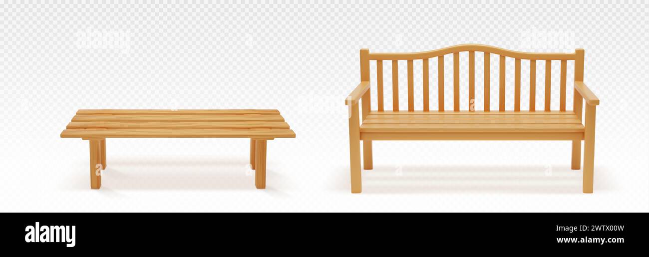 Wooden park or backyard bench front view. Realistic vector illustration ...