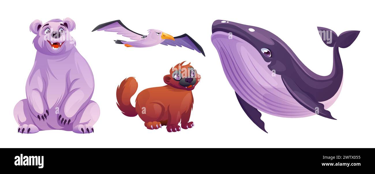 North pole animals in cartoon vector illustration set - cute toon white ...