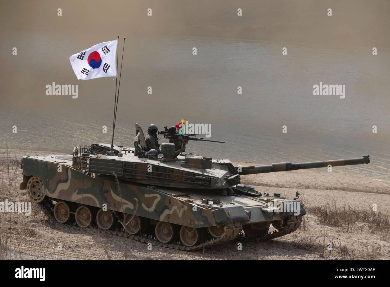 South Korean K1E1 tank participates in a joint river-crossing exercise ...