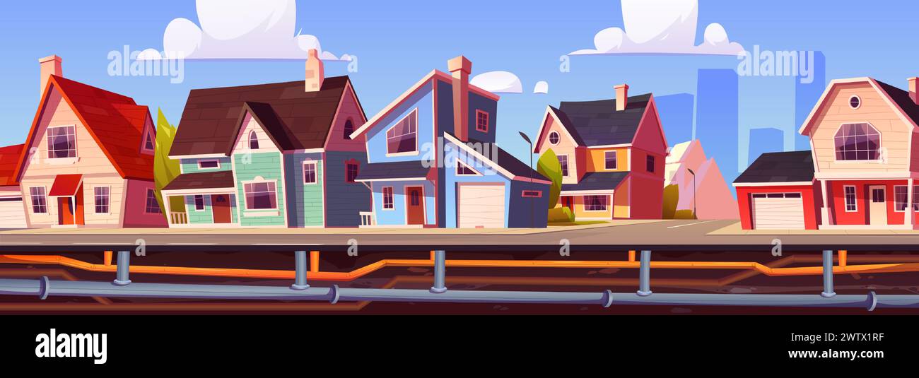 Town street with underground pipeline system. Vector cartoon ...