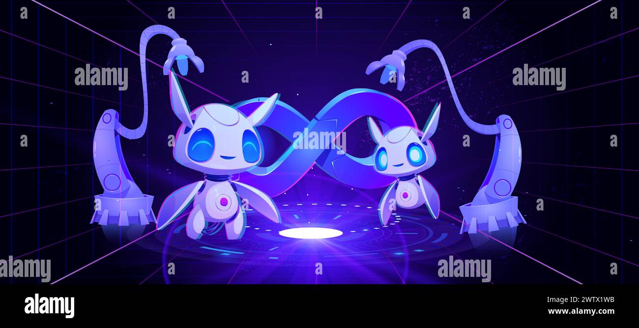 Neon ai robot and future automation technology on screen. Artificial ...