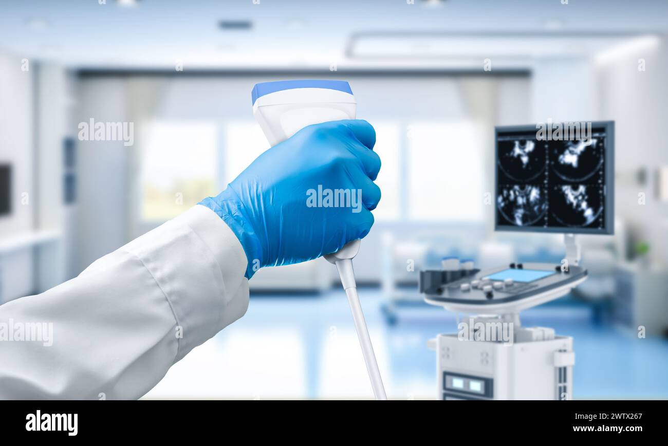 3d rendering ultrasound machine with sonographer in hospital room Stock ...
