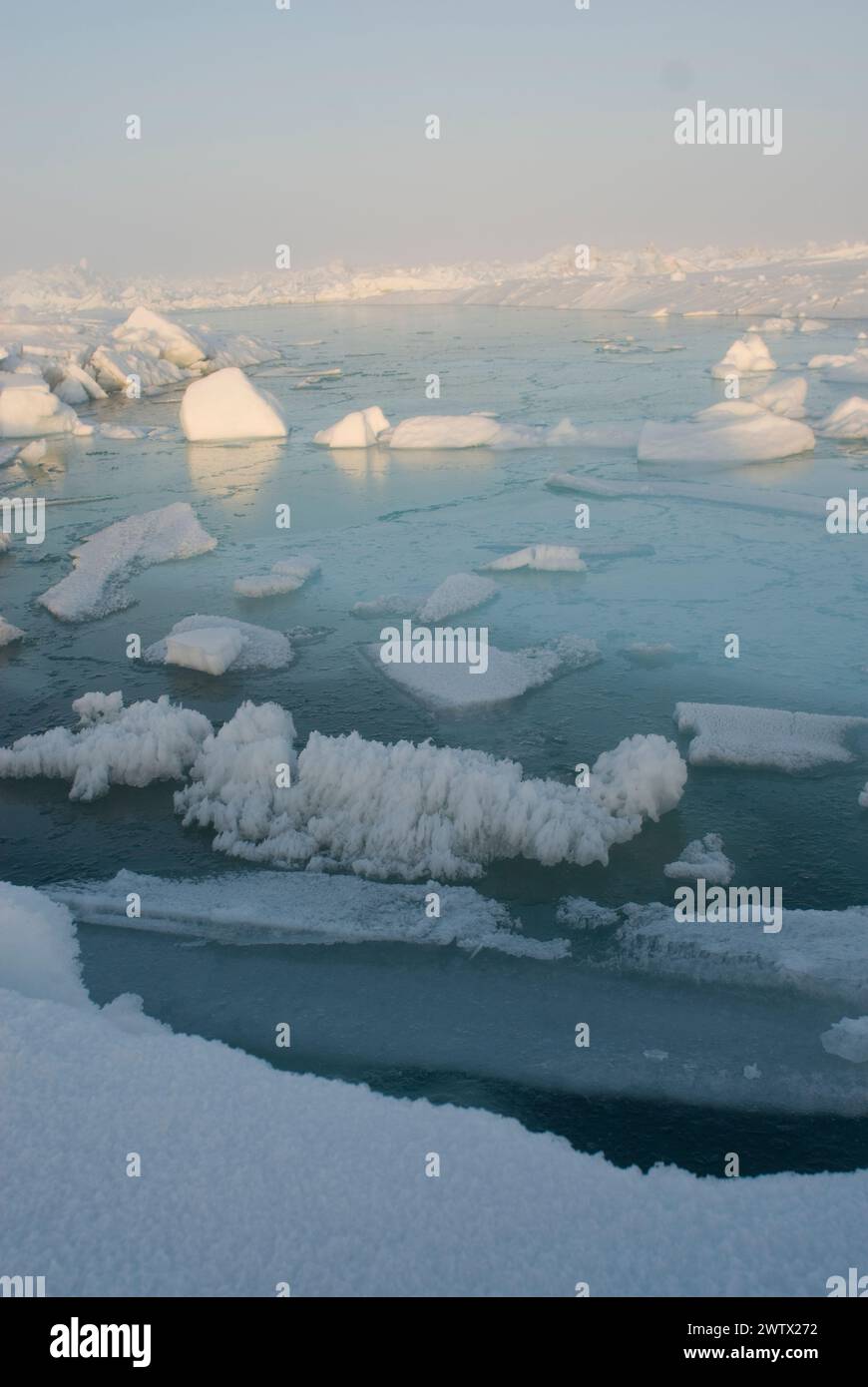 Seascape open lead rough pack ice over the Chukchi sea in springtime ...