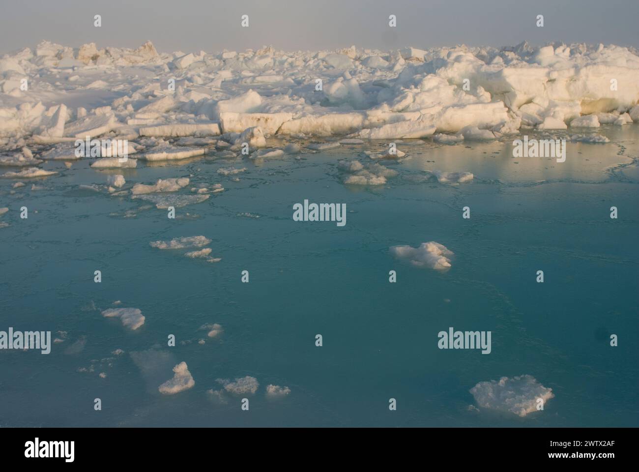 Seascape open lead rough pack ice over the Chukchi sea in springtime ...