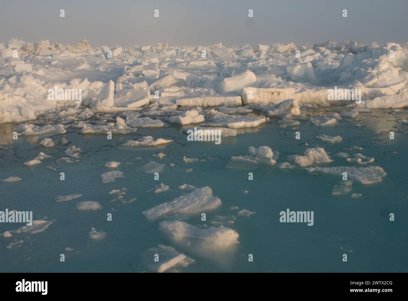 Seascape open lead rough pack ice over the Chukchi sea in springtime ...