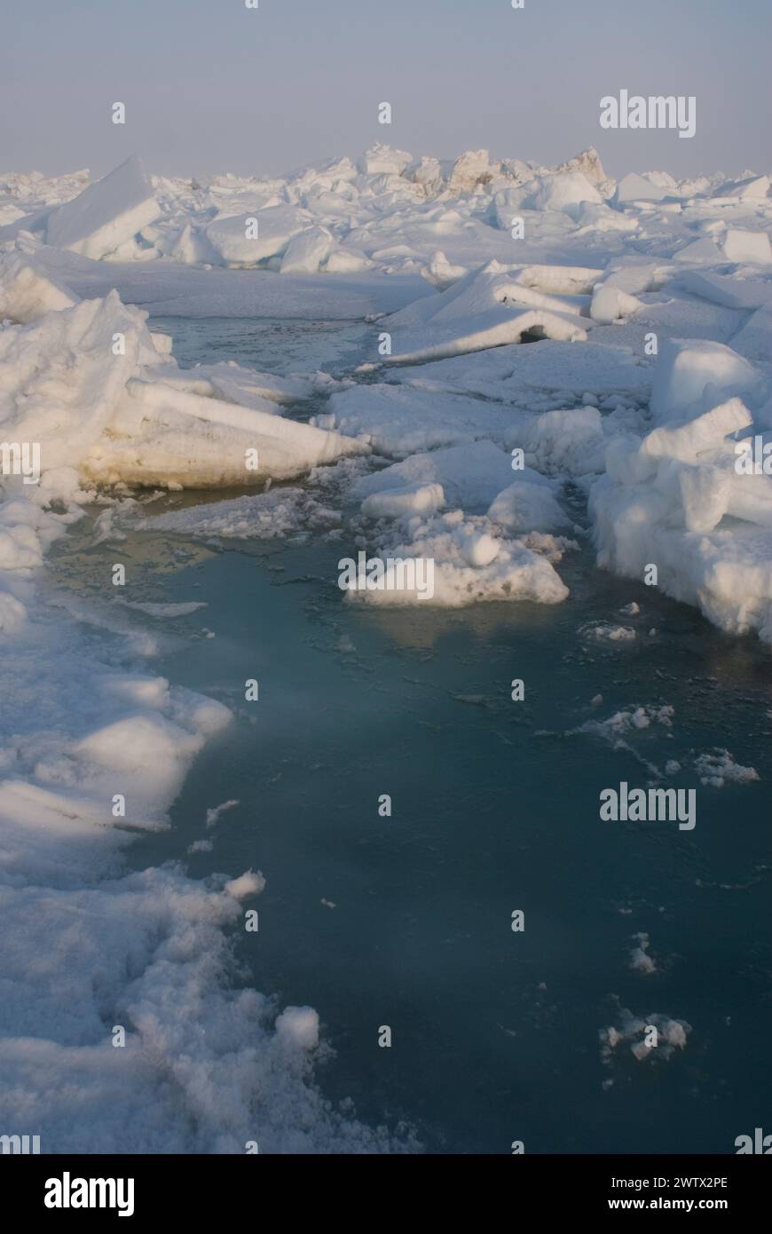 Seascape open lead rough pack ice over the Chukchi sea in springtime ...