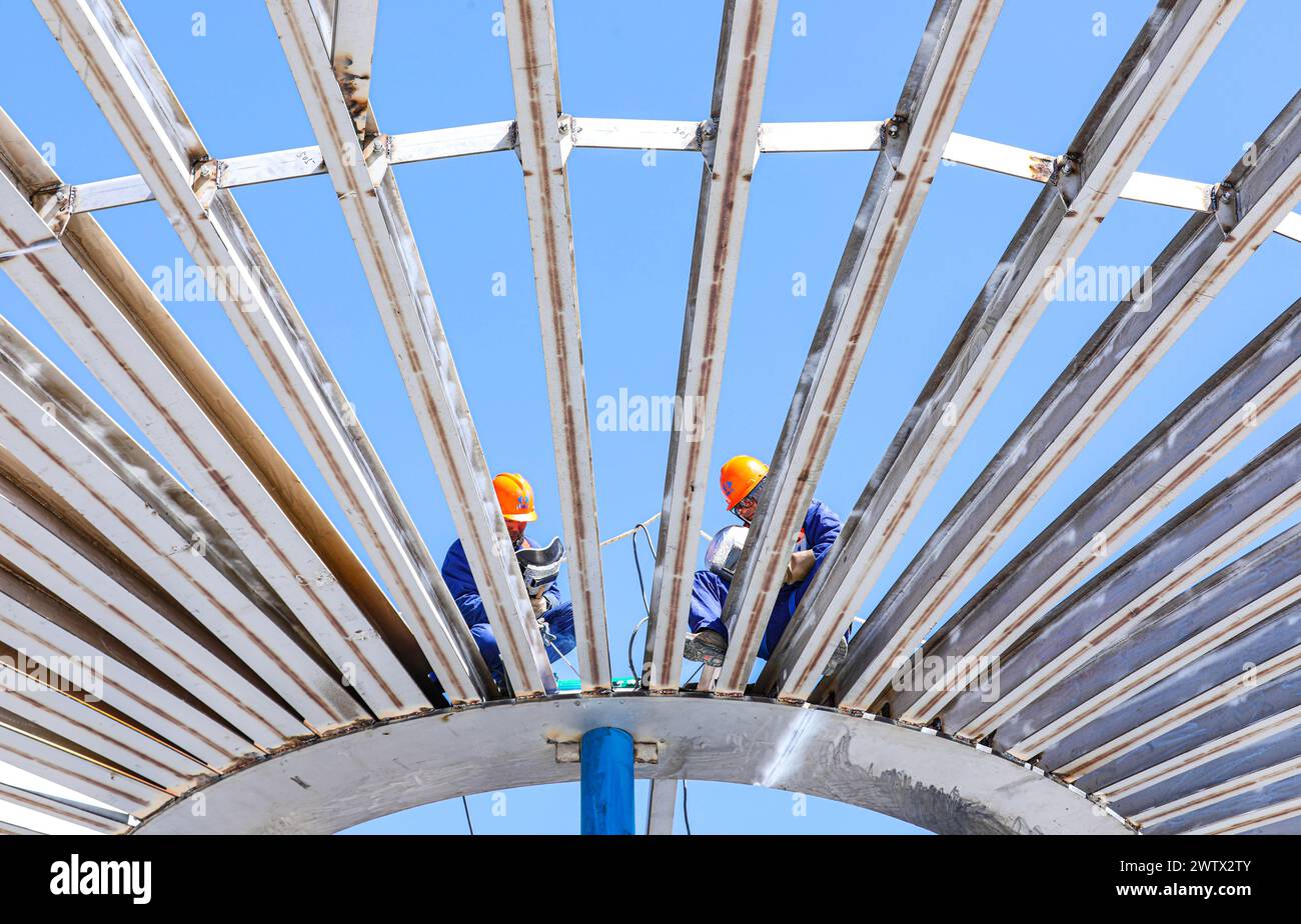 ZHANGYE, CHINA - MARCH 19, 2024 - Builders are welding the steel ...