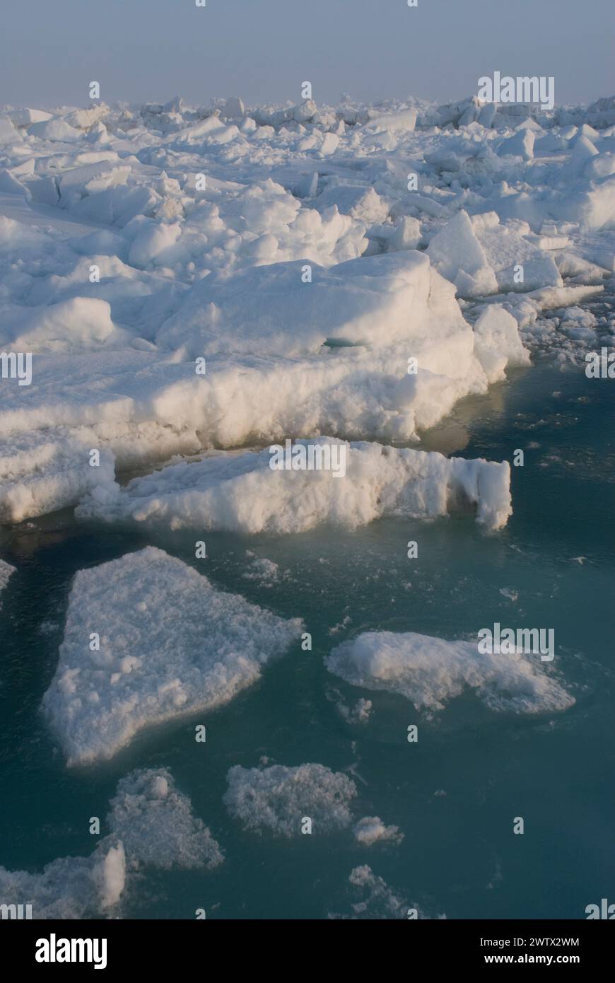 Seascape open lead rough pack ice over the Chukchi sea in springtime ...